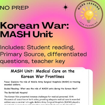 MASH Unit Medical Care: Korean War Reading Comprehension Worksheet ...