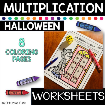 Halloween Math Multiplication Coloring Worksheets Roll, Solve and Color ...