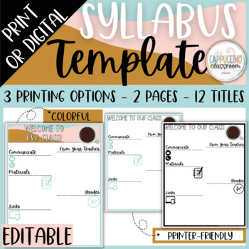 Editable Print + Digital Classroom Syllabus Template | Boho Rainbow ...