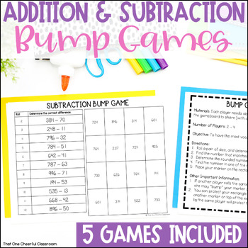 3 Digit Addition and Subtraction With and Without Regrouping Bump Dice ...