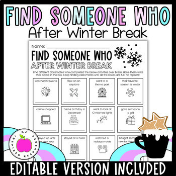 After Winter Break Reset Activity- Find Someone Who Editable Team ...