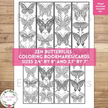 Intricate Butterflies Coloring Bookmarks Relaxing Mindfulness Craft for ...