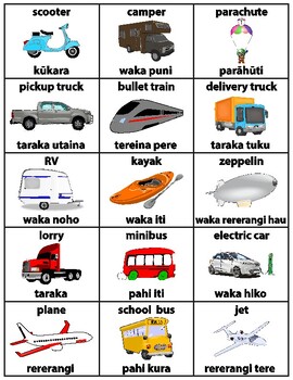 Bilingual Vehicle Vocabulary Flashcards: English and Māori | TeachShare