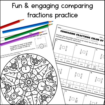 Comparing Fractions Winter Color by Number Coloring Sheet ...