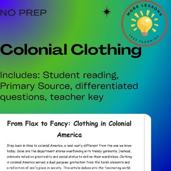 Clothing in Colonial America Reading Comprehension Worksheet | TeachShare