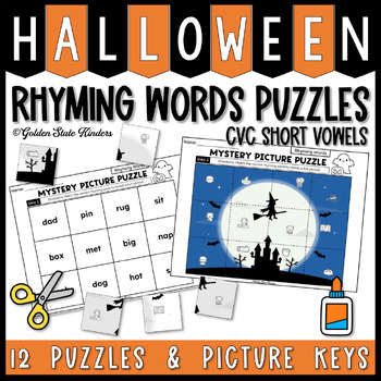 Halloween Rhyming Words Worksheets Cut and Paste Puzzles Activity ...