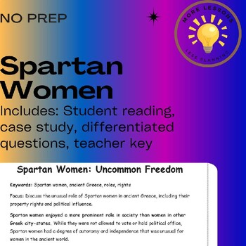 Spartan Women Ancient Greece Guided Reading Comprehension Worksheet ...