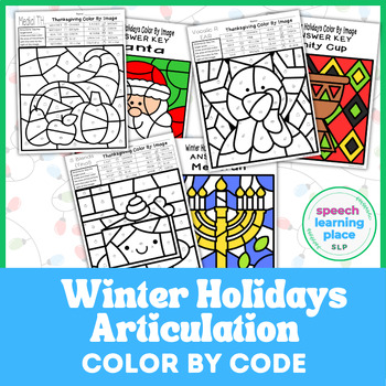 Winter Holidays Articulation Color By Code Coloring Christmas, Kwanzaa ...