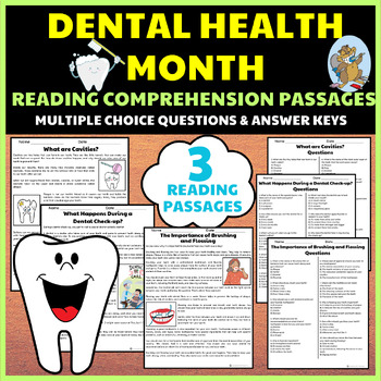 Oral Hygiene Dental Health Month Reading Comprehension Passages with ...