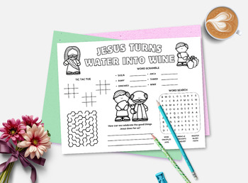Jesus Turns Water Into Wine, Bible Story Activity Sheet, Sunday School ...