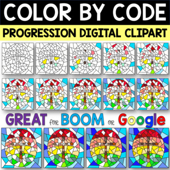 Stained Glass Mosaic Easter Egg Color by Code Progression Digital Clip ...
