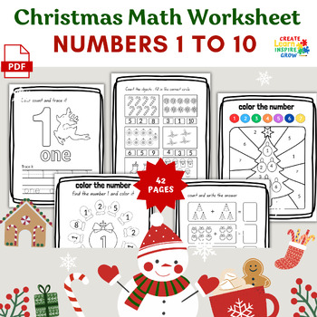 Christmas math worksheet Numbers 1-10 Addition for kindergarten & 1st ...
