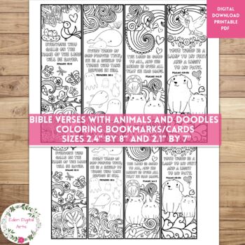 Cute Animal Doodles Scripture Coloring Bookmarks Bible Verses Cards ...
