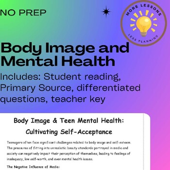 Heathy Body Image SEL Teen Mental Heath Reading Comprehension Worksheet ...