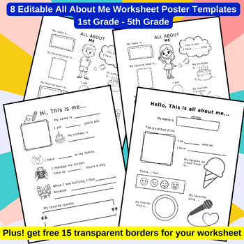 Editable All About Me Worksheet 1st grade, 2nd grade, 3rd grade, 5th ...