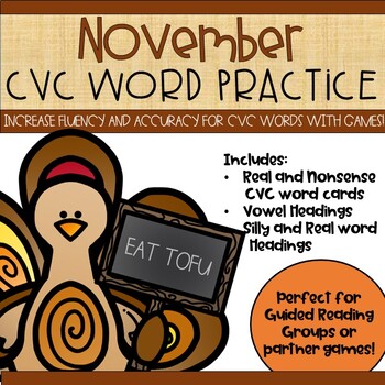 Disguise Turkey November CVC Word Cards and Games! | TeachShare