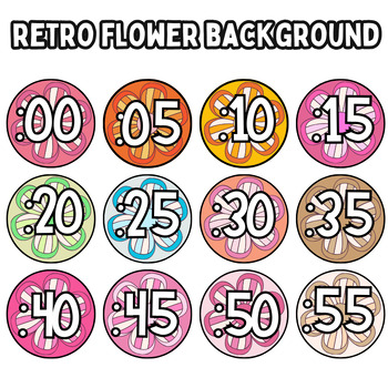 Retro Clock Labels l Groovy Classroom Clock Number Labels for Telling ...