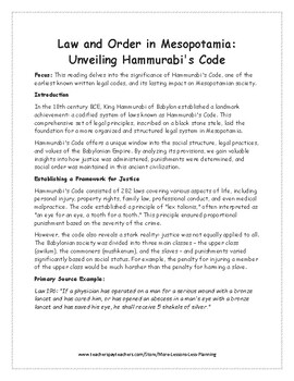 Hammurabi's Code: Law and Order Mesopotamia Reading Comprehension ...