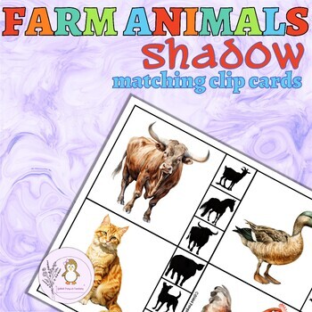 Farm Animal Shadow Matching Clip Cards for Preschool and Early ...