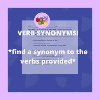 Intro to Verb Synonyms Independent Work | TeachShare