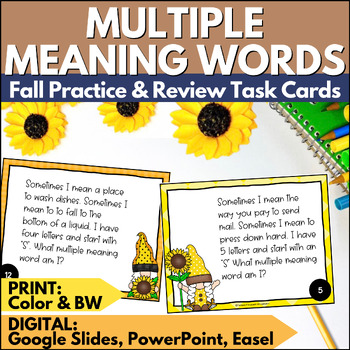 Fall Multiple Meaning Words Task Cards Homographs Homonyms Vocabulary ...
