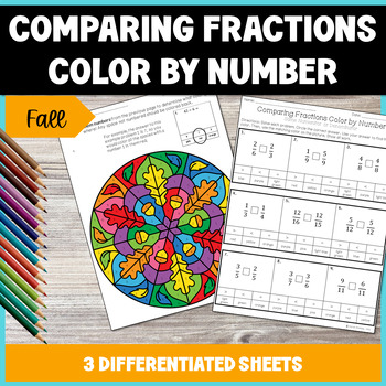Comparing Fractions Fall Color by Number Coloring sheet *Differentiated ...