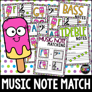 Music Notes Matching Flashcards! Summer Popsicle Theme, Treble & Bass ...