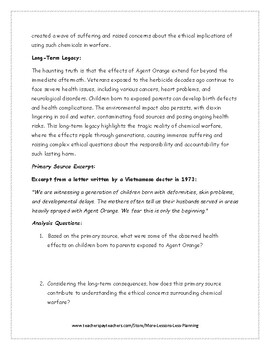 Agent Orange: Vietnam War Cold War Reading Comprehension Worksheet ...