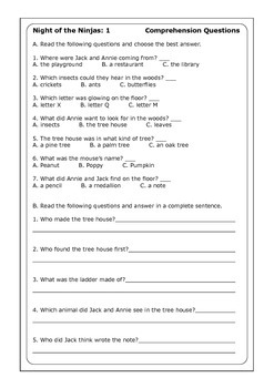 Magic Tree House "Night of the Ninjas" worksheets | TeachShare