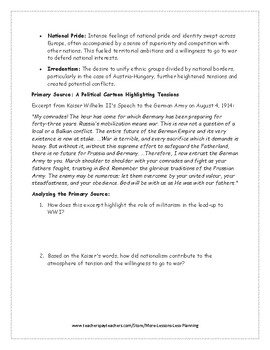 Main (M.A.I.N) Causes of WWI World War I Reading Comprehension ...