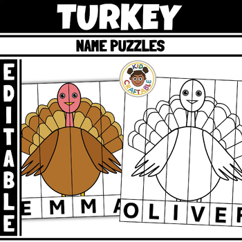 Editable Turkey Name puzzles and Scissor Craft Activity - Fall Craft ...