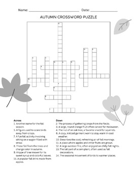 Free Fall / Autumn Crossword Puzzle Printable Worksheet | TeachShare
