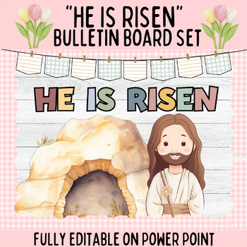 "He Is Risen" Bulletin Board: Editable Easter Christian Bulletin Board ...