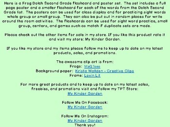 Green Frog Dolch Sight Word Flash Cards & Posters 2nd Grade High ...