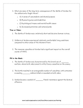 Battle of Verdun WWI World War I Guided Reading Comprehension Worksheet ...