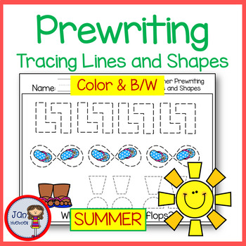 Fine Motor PREWRITING Tracings Lines and Shapes Worksheets SUMMER ...