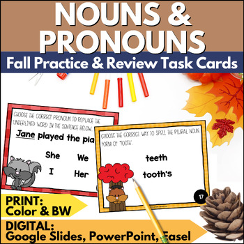 Fall Nouns & Pronouns Task Cards Common, Proper, Concrete, Abstract ...