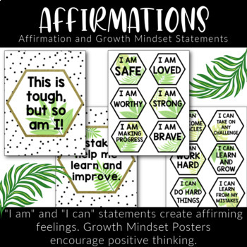 Tropical Jungle Boho Black and White with Leaves Affirmation Classroom ...