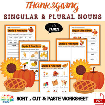 Thanksgiving Singular and Plural Nouns Sort Cut & Paste Activity ...