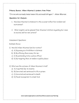 Aileen Wuornos: Serial Killer True Crime Reading Comprehension ...