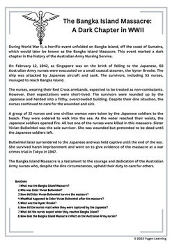 Australian History - WW2 Bangka Island Massacre comprehension worksheet ...