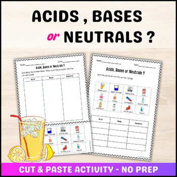 Sort Acids, Bases and Neutrals Interactive Worksheets Cut and Paste ...