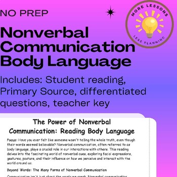 Nonverbal Communication: Body Language Reading Comprehension Worksheet ...