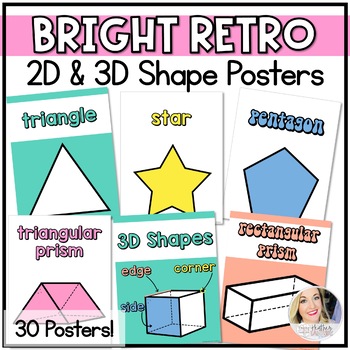 2d and 3d shape posters - 2d shapes sides & vertices - Bright Retro ...