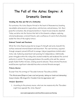 Aztec Empire: The Demise and Fall Mesoamerica Reading Comprehension ...