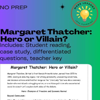 Margaret Thatcher- Hero or Villain? A Cold War Reading Comprehension ...