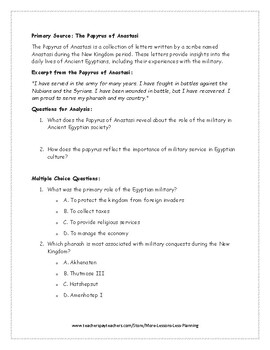 Ancient Egypt Military Guided Reading Comprehension Worksheet | TeachShare