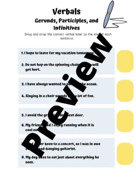 Identifying Gerunds, Participles, and Infinitives Easel Activity ...