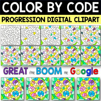 Stained Glass Mosaic Easter Egg Color by Code Progression Digital Clip ...