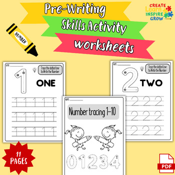 Pre-Writing Fine Motor Skills Number tracing 1-10 preschool worksheets ...